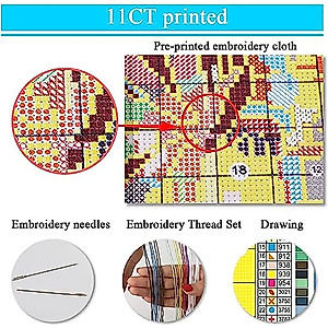 Peacock Stamped Cross Stitch Kits - Colorful 11CT Printed Easy Pattern Needlepoint Kits Embroidery Crafts for Adults Beginners Gift 12x16 Inch