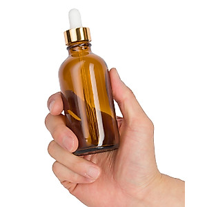 La Brea Packaging 4 oz Glass Bottles with Gold Glass Dropper - 12 PACK l Choose Any Color Bottle l Clear, Cobalt Blue, Amber Brown (Amber)