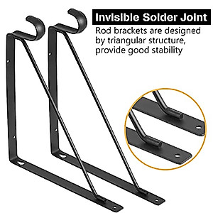 4Pack Closet Shelf Brackets, Heavy Duty Closet Rod & Shelf Brackets, 11 Inch Closet Brackets with Rod Holder, Hanger Pole Support Bracket for Clothes, Wall Mount Closet Rod Brackets with Screws-Black