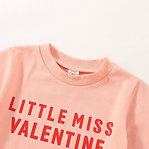 FYBITBO Toddler Baby Girl Valentines Day Outfit Little Miss Short Sleeve Tee Shirt Top Heart Bell Pants Spring Clothes (Heart print pink,6-12 Months)