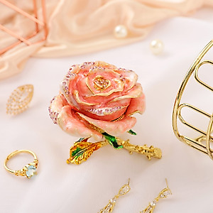 QIFU Decorative Hand Painted Rose Hinged Jewelry Trinket Box Unique Gift Home Decor