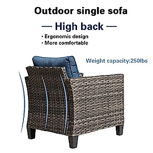 ovios Patio Chairs, All Weather Outdoor Rattan Wicker Chairs Patio Dining Chairs High Back Single Chairs Garden Backyard Porch (2 PCS, Denim Blue)