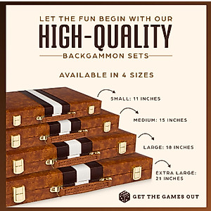 Get The Games Out Top Backgammon Set - Classic Board Game Case - 2 Players - Best Strategy & Tip Guide - Available in Small, Medium and Large Sizes (Brown, Medium)