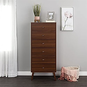 Prepac Milo Mid-Century 6 Drawer Tall Dresser Chest For Bedroom, Dresser, 16" D x 25" W x 56.25" H, Cherry