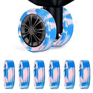lasuroa 8pcs Luggage Wheel Covers, Portable Silicone Luggage Wheel Protector Covers Noise-Proof Luggage Spinner Wheel Covers for Most 8 Caster Luggage, Blue + Pink