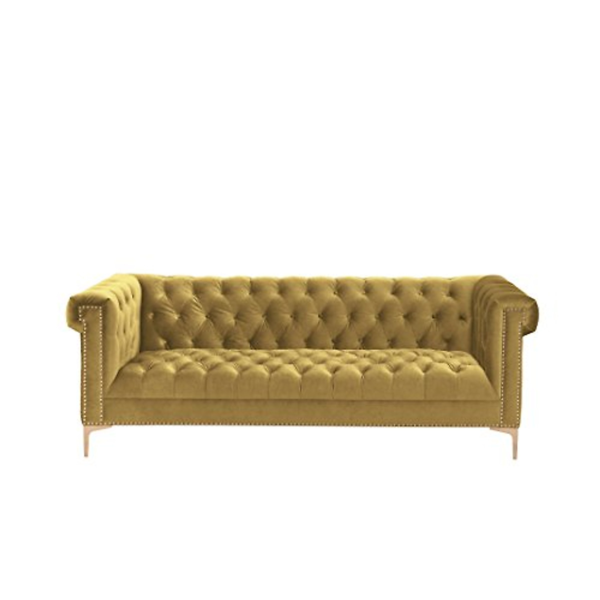 Iconic Home Gold/COGNAC Gold Bea Velvet with Nail head Trim Tone Metal Sofa