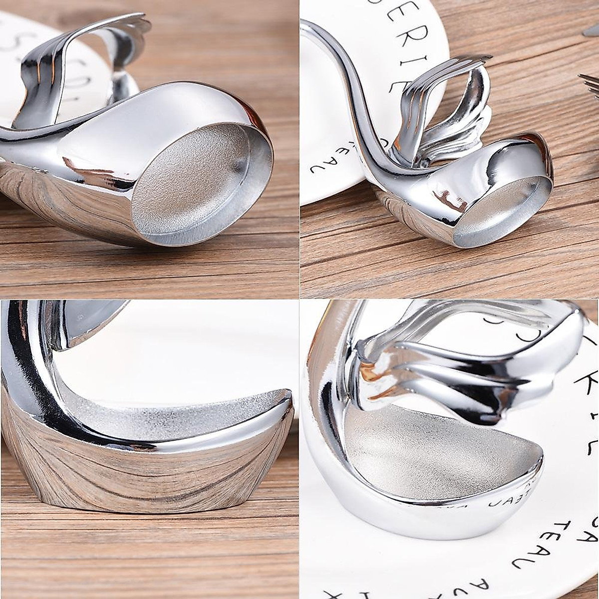 Spoon Holder, Swan Shaped Stainless Steel Kitchen Coffee Utensils Tableware Set Fork Spoon Stand Holder for Business Gifts Wedding Fairs(Wing-Shaped)