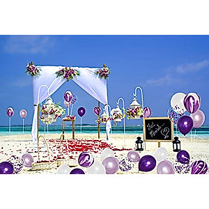 50 Pcs 12 Inches Purple and White Balloons, Purple Confetti Balloons, Purple and Lavender Balloons, Helium Balloons for Wedding Birthday Party Decorations Balloon Garland Arch Purple Theme Graduation