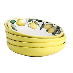 Bico Lemon Dreams Ceramic 35oz Dinner Bowls, Set of 4, for Pasta, Salad, Cereal, Soup & Microwave & Dishwasher Safe