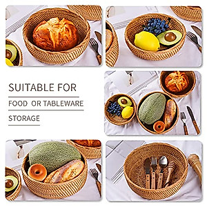 FIYAMMY Rattan Bread Baskets, Rattan Round Fruit Baskets, Natural Wicker Storage Bowls Decorative Baskets for Kitchen Set of 3