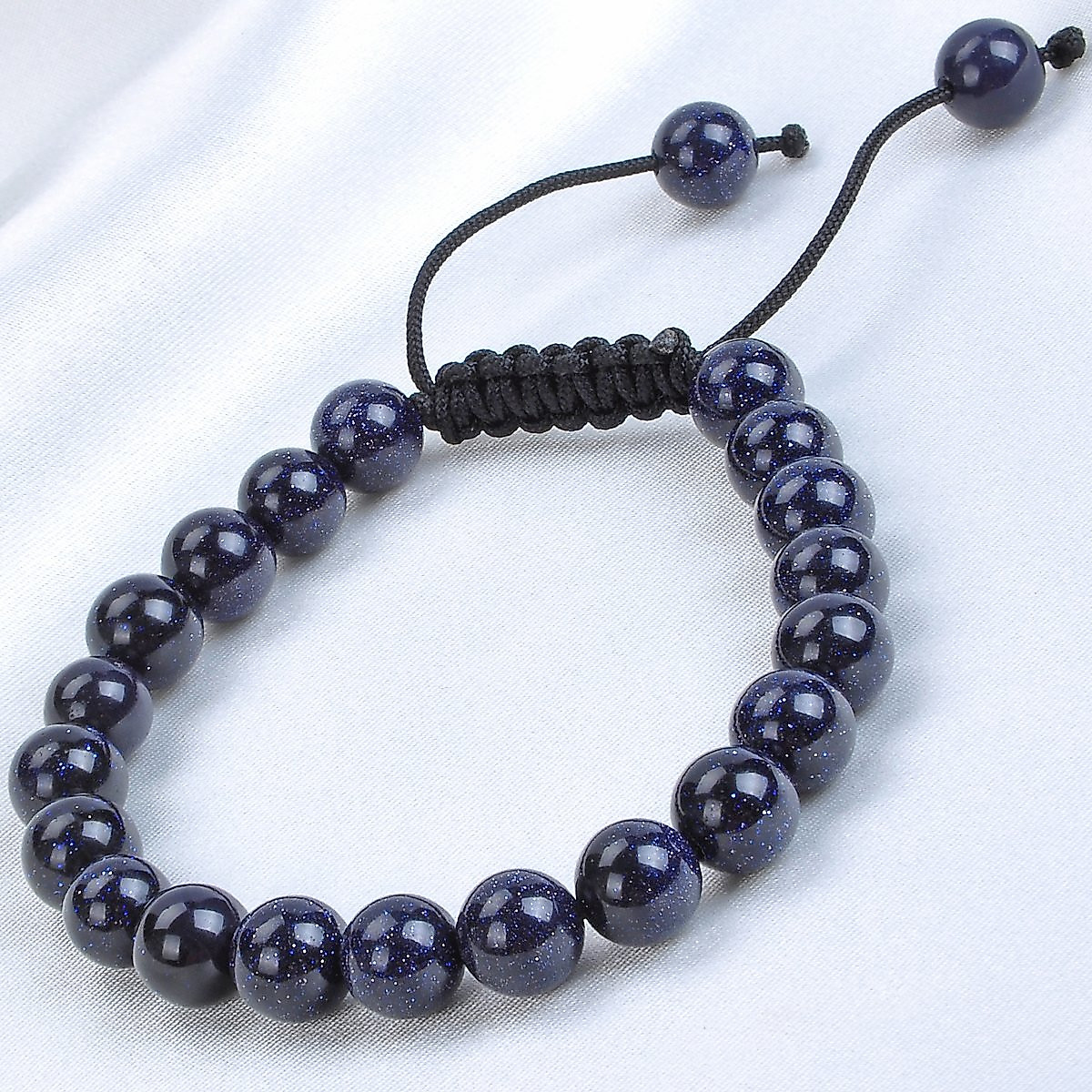 MASSIVE BEADS Gemstone Beaded Bracelets Natural Birthstone Healing Power Crystal Beads Macrame Adjustable (Blue Sand, 8mm)