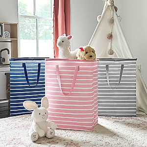 Goodpick Laundry Hamper Large 3-Pack Collapsible Laundry Baskets Tall Dirty Clothes Hampers for Laundry Toy Storage Towel Blanket Baskets for Organizing in Bathroom, Bedroom, Dorm, 75L, Grey & White