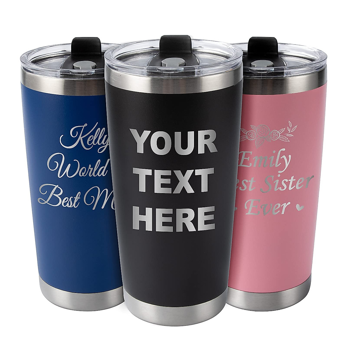 KrazeKK Personalized Coffee Tumbler, Custom Stainless Steel Tumbler with Text, Customized Travel Coffee Mug Cup Gift for Girlfriend, Boyfriend, Mom, Dad (20Oz Engraved)