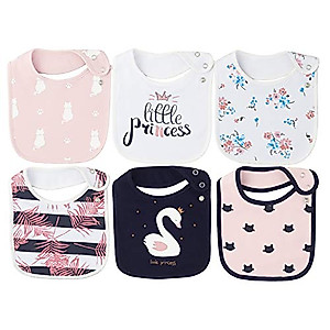 Maiwa 6 Pack Waterproof Cotton Baby Bibs for Girls for Drooling Eating Teething with Snaps
