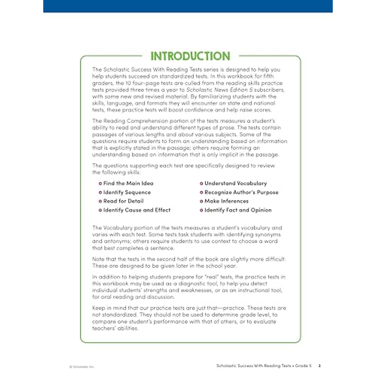 Scholastic Success with Reading Tests Grade 5 Workbook