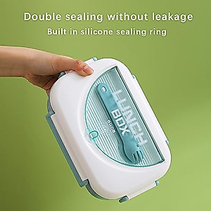 2 Set 1.5L Bento Lunch Box Kit for Adult, 4 Compartment Leak Proof Lunch Containers Snack Boxes with Fork & Spoon, BPA Free, Food Prep Storage Containers To Go for Travel Work Daycare, Green+Pink