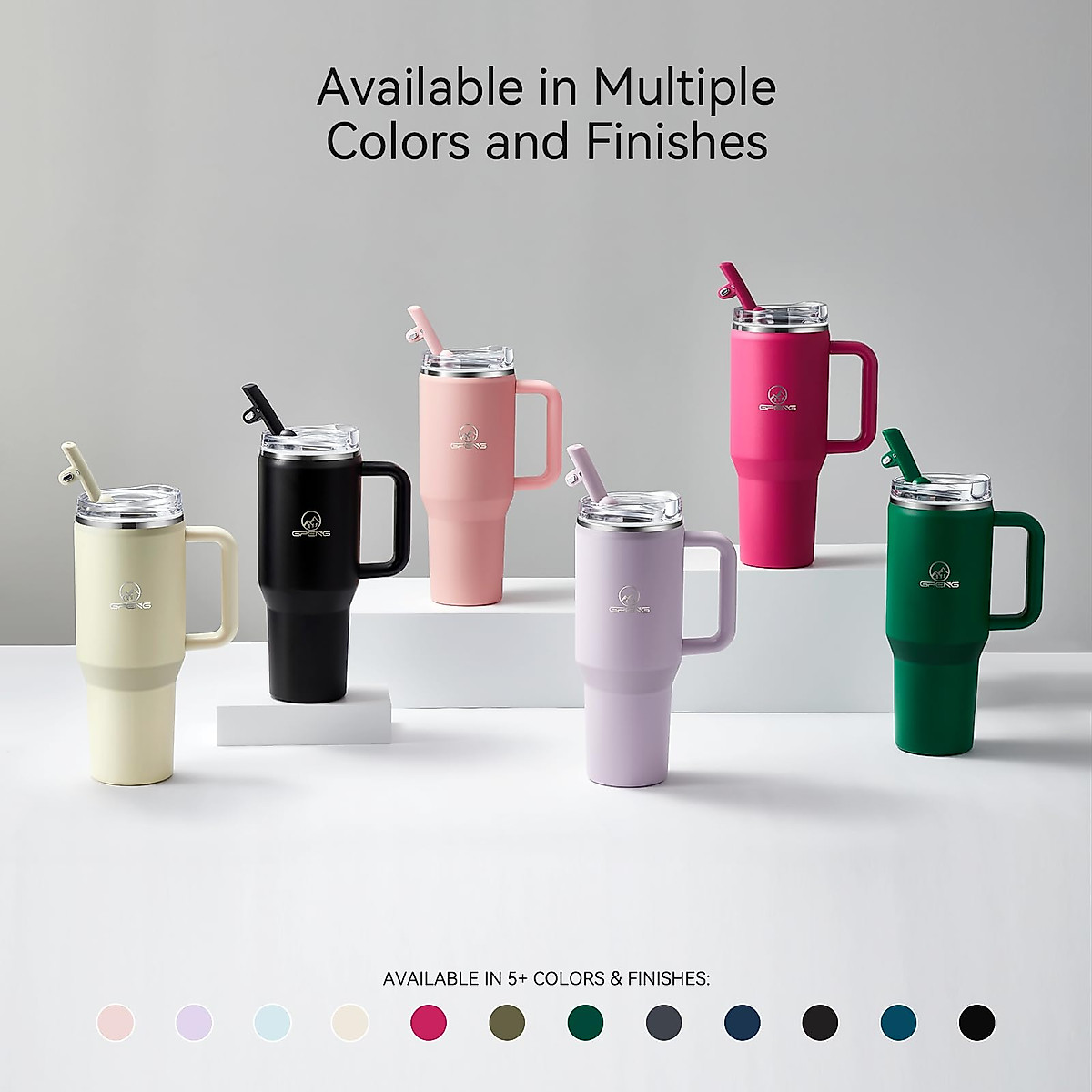 Gpeng 30/40/50 oz Tumbler with Handle, Water Bottles with Straw Lid, Insulated Stainless Steel Travel Mug Cup Holder Friendly, Keep Drinks Cold or Hot for Hours