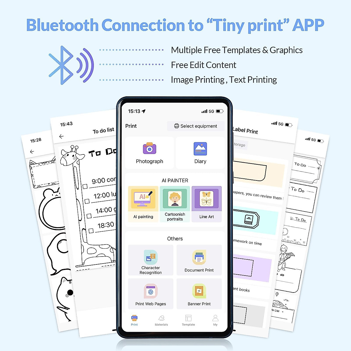 Label Maker Machine with Tape, Portable Bluetooth Label Printer, Small Smart Phone Handheld Sticker Mini Labeler Multiple Templates Font Icon Easy to Use Inkless Rechargeable F Office Home