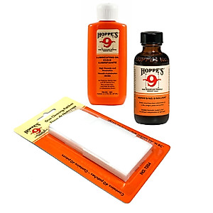 Hoppes Cleaning Kit - Compact Size for Range Bags - Includes Gun Bore Cleaner and Hoppes Gun Oil Bundled with 40 Hoppes Gun Cleaning Patches for 9mm .38 to .45cal and .410 to 20ga