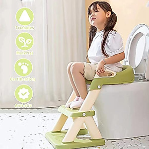 Potty Training Seat with Ladder, Foldable Toddler Toilet Potty Training Seat with Upgraded Triangle Body Design Ladder, Adjustable Multi-Purpose Two-Step Stool for Girls/Boys (Pink)