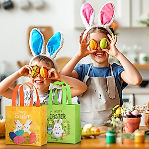 Easter Tote Bags with Handles Bunny Non Woven Bags Reusable Easter Bags with Handles Easter Bags Bulk Easter Grocery Shopping Bag Kitchen Reusable Grocery Bags for Easter Party Favors (40 Pieces)