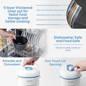 Blue Mini Rice Cooker Small 1 Cup-2 Cup Non-Stick Coated Insert Food Steamer Kitchen Appliances Includes Vegetable Steamer