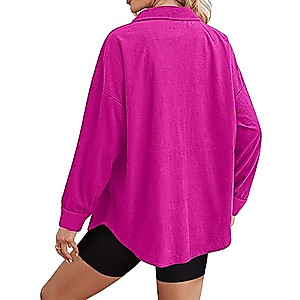 WIHOLL Womens Button Up Maternity Heavy Shirts Hot Pink Fall 2023 Outfits - Long Sleeve Tops Plus Size Jacket Fashion Barbie Clothes Office Casual Blouses XXL