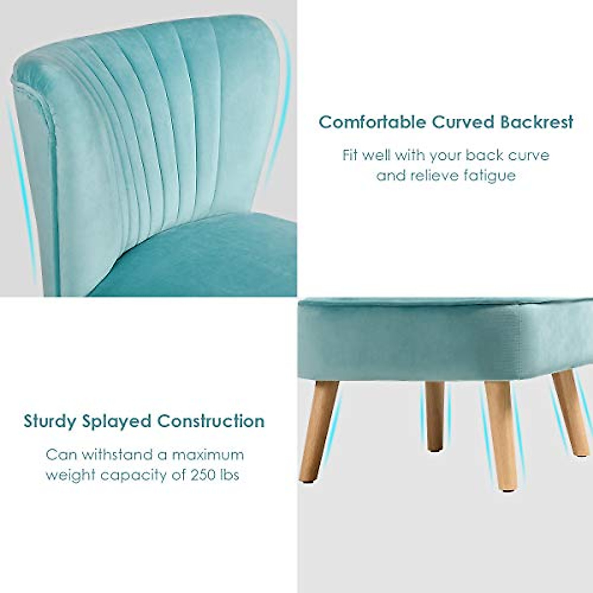 Giantex Velvet Accent Chair, Upholstered Modern Sofa Chair w/Wood Legs, Thickly Padded, Small Armless Wingback Club Chairs for Living Room Bedroom Furniture