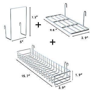 FRIADE Wall Grid Panel Hanging Basket with Hooks,Bookshelf,Display Shelf,Wall Organizer and Storage Shelf for Home Supplies,1 Set of 3 (White)