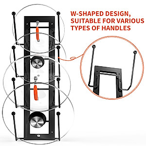 8 Layers of Adjustable Pot Lid Organizer Rack for Cabinet Door/Wall，2Pack Lid Organizer Pots and Pans Holder for Kitchen Storage with No Drilling Adhesive (Black)
