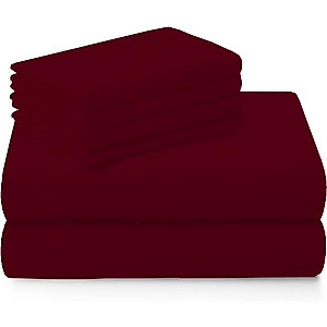 RECCI 4 Piece Luxury Premium Sheet Set 1000 Thread Count Extra Super Soft 100% Egyptian Cotton 18" Inch Deep Pocket - Full Size Burgundy Solid