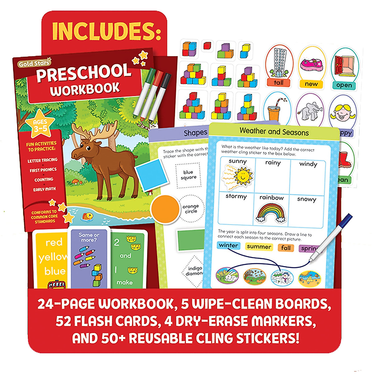 Parragon Preschool Big Activity Box Ages 3-5 Learning Toy: Learn to Write, Letter & Number Tracing, Math, & More. Box with Wipe Clean Boards, Workbook, Flash Cards, Reusable Stickers & More