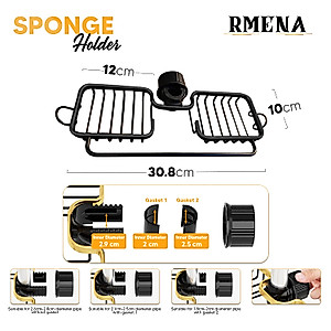 RMENA Faucet Sponge Holder Kitchen Sink Organizer – Sink Sponge Holder Faucet Drain Rack with Sponge and Cleaning Brush – Kitchen Caddy Sink Organizer for Kitchen Sink Accessories, Sponge, Dish Soap