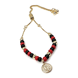 LESLIE BOULES Gold Saint Benedict Medal Bracelet for Women Protection Jewelry