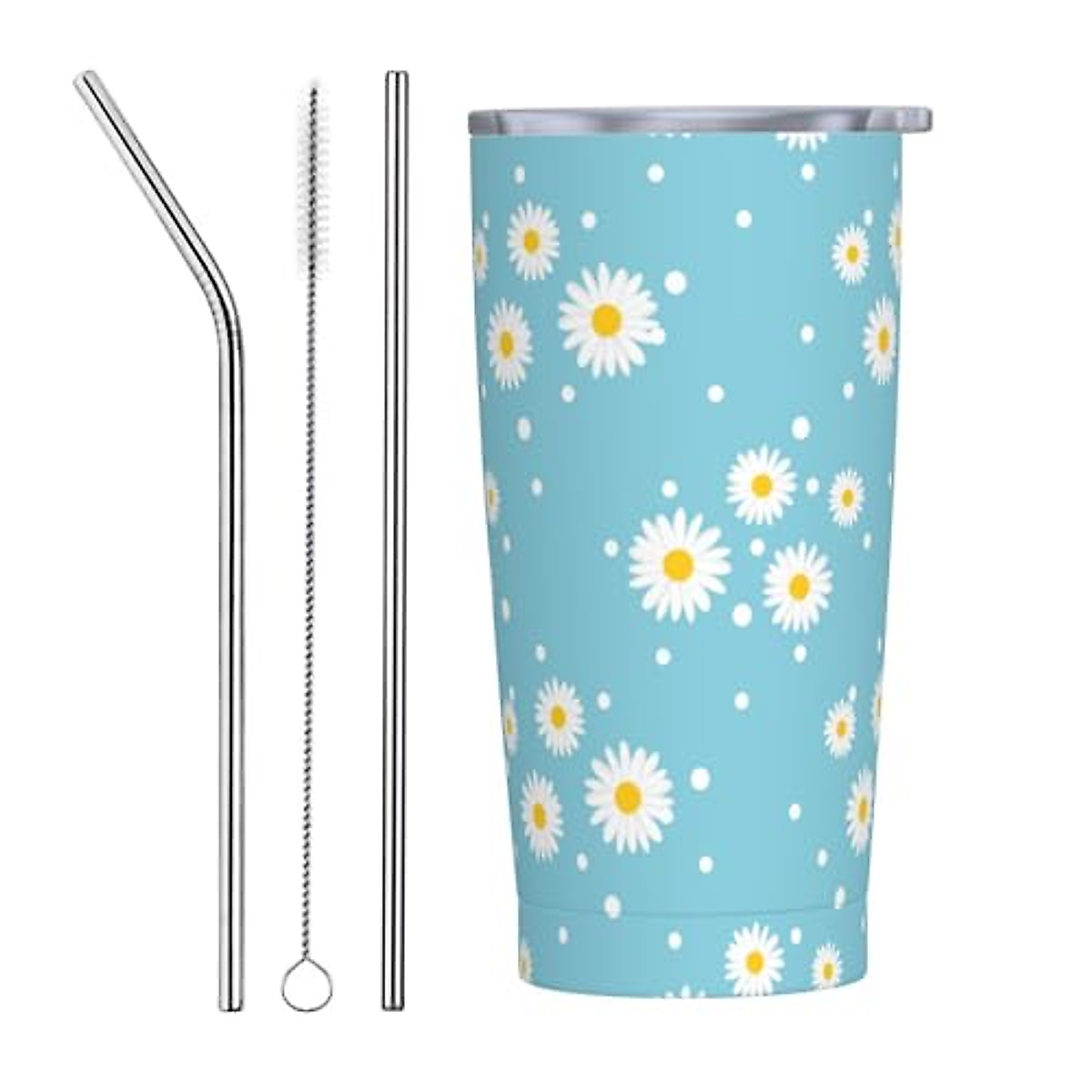 20oz Tumbler Splendid Little Daisy Double Wall Vacuum Insulated Coffee Mug with Lid and Metal Straw Brush Reusable Stainless Steel Water Bottle Travel Cup Gifts for Car Ice Drinks Hot Beverage