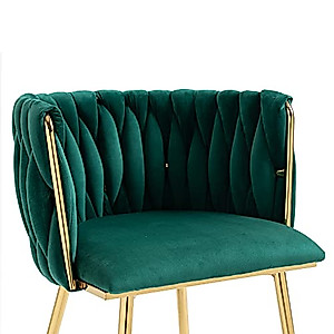 SZLIZCCC Modern Velvet Dining Chair, Curved Mid Back Support Living Room Chair, Woven Trim Gold Frame Trim Chaipholr, Ustered Club Chair， for Dining Room, Kitchen, Dressing (Emerald Set of 2)