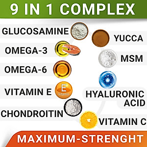 Senior Advanced Glucosamine Joint Supplement for Dogs - Hip & Joint Pain Relief - Small + Large Breeds -Omega-3 Fish Oil - Chondroitin, MSM- Mobility Soft Chews for Older Dogs - Bacon Flavor - 240Ct