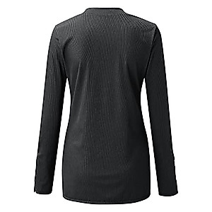 Long Sleeve Tops for Women Rib Knit Crewneck Button Lace Sleeve Fall Tshirts Patchwork Summer Lace Trim Printed Trendy Tunic Blouses Autumn Henley T-shirts Fitted Tee Casual Shirts to Tie Dye Gray