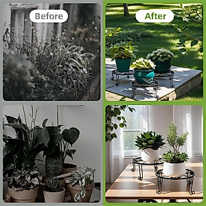 PAITIN 5 Pack Metal Plant Stands,Heavy Duty Flower Pot Stands for Outdoor Indoor Plants,Iron Flower Rack For Garden And Home (Black)