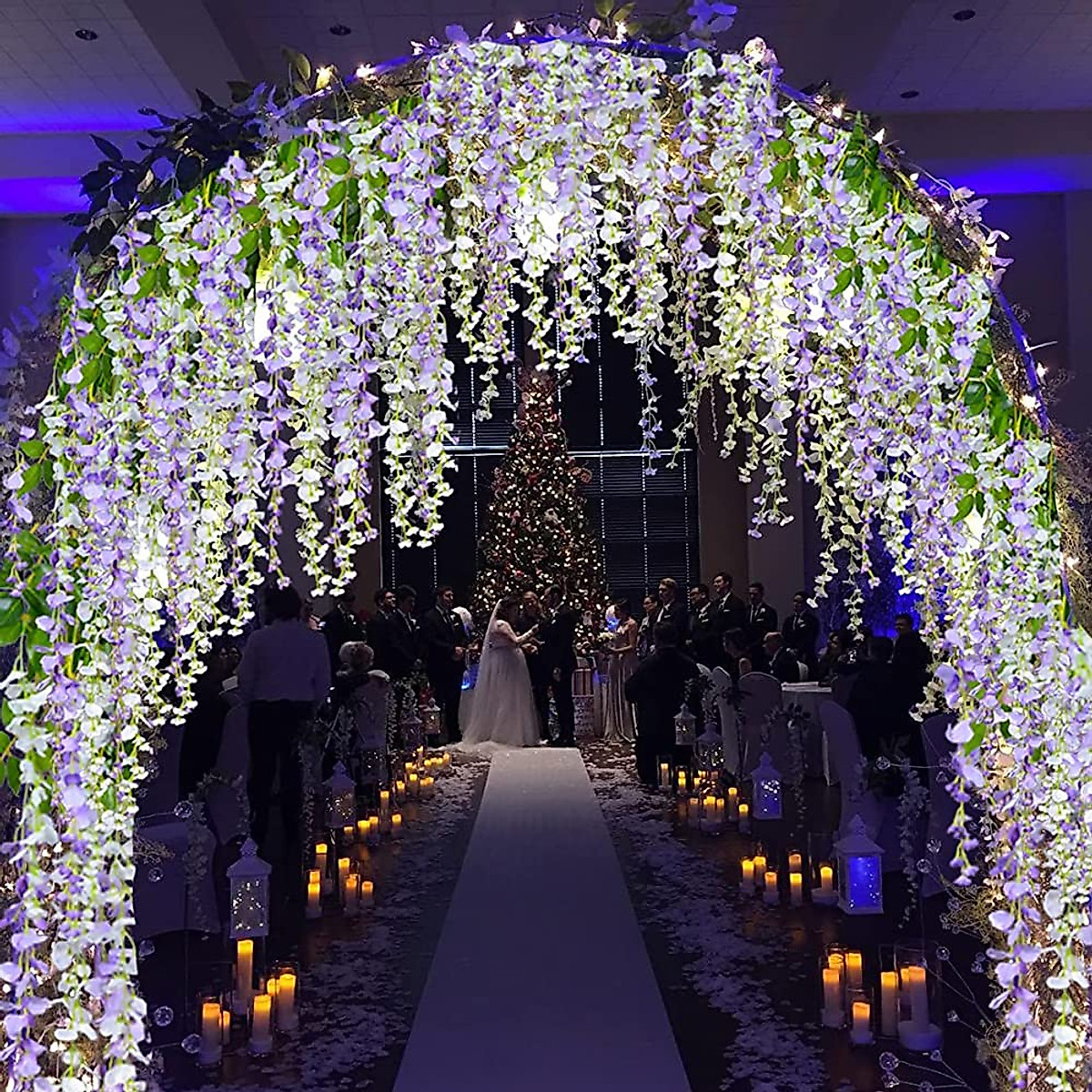Onetoy Wisteria Garland Flower Vines Wisteria Vine Artificial Wisteria Hanging Flowers Garland - 5pcs Total 33ft (Plurple)
