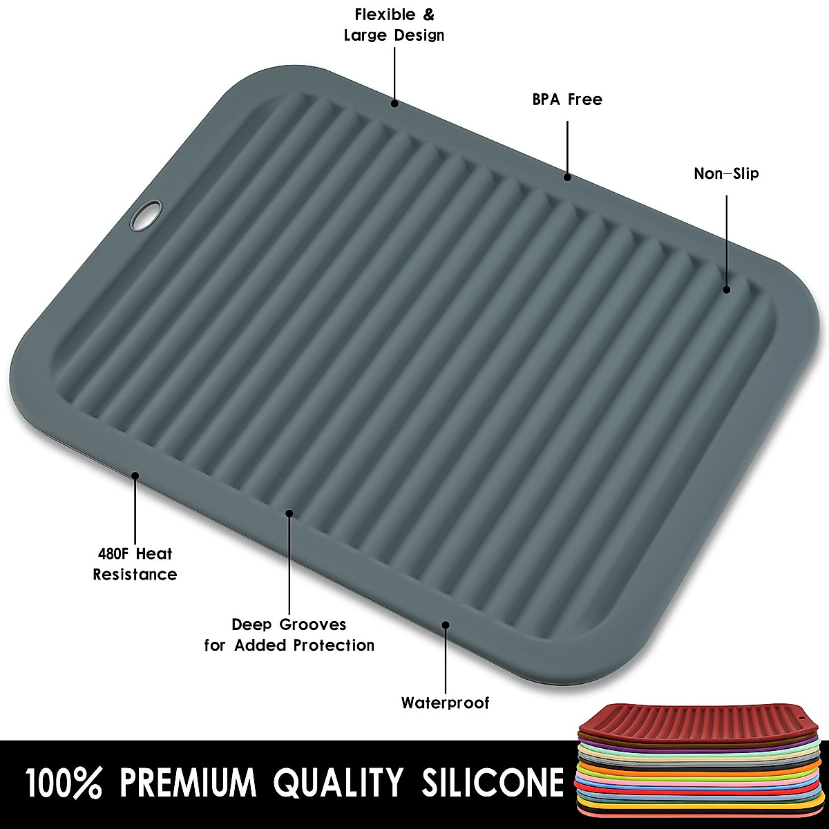 Smithcraft Trivets for Hot Dishes Pots & Pans, Silicone Hot Pads for Kitchen, 12x9 Silicone Mats for Counter, Waterproof Trivet Mat, Counter Top Pot Holders, Table Heat Resistant Mat Set 2 Blue