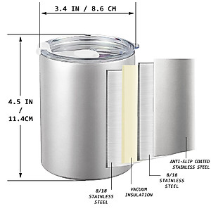 Puraville 12 oz Handleless Coffee Mug,Insulated Travel Mug with Lid and Straw, Double-Walled Stainless Steel Vacuum Coffee Tumbler Cup with lid, Silver