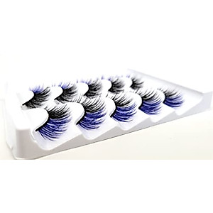 MISSLADY 16mm 5 Pairs Pack 3D Faux Mink Eyelashes with Blue Ends Colored Lashes (FM-204, 8-16mm, Black with Blue Ends, 5 Pairs)