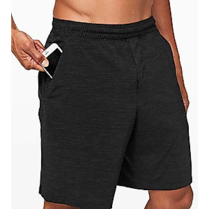 Lululemon Athletica Mens Pace Breaker Short Linerless (Heather Allover Deep Coal Black, M)
