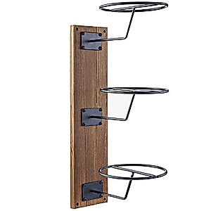 MyGift Wall Mounted Hat Rack, Rustic Dark Brown Wood and Black Metal Wire Vertical Cap and Wig Form Storage Hooks