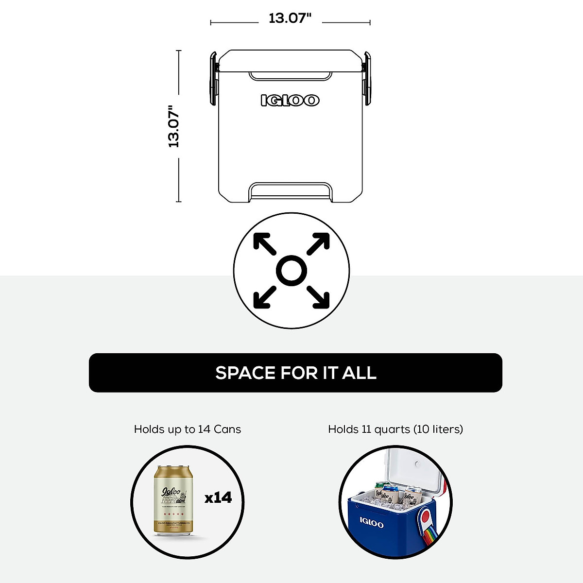 Igloo 11 Quart Tag-Along-Too Tailgating Cooler w/ 2-Day Ice Retention, Navy w/Rainbow Strap, 25 Qt