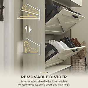 HOMCOM Narrow Shoe Cabinet, Industrial Shoe Storage Cabinet with 2 Flip Drawers, Adjustable Shelves, and Top Drawer, Entryway Hidden Shoe Storage for 12 Pairs of Shoes, Distressed White