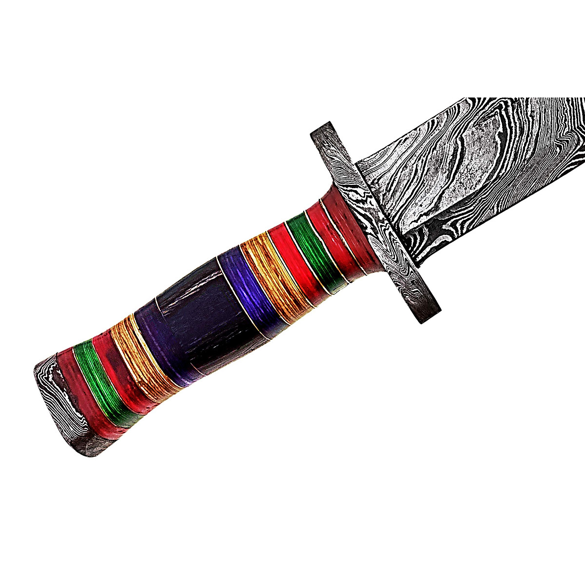 Damascus Steel Hunting Knife - Fixed Blade Knives with Sheath - Firm Grip Handle Made of Rose Wood (MD)