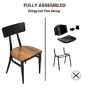 LUCKYERMORE Heavy Duty Dining Chair Set of 2 Solid Wood Kitchen Chair Mid Century Modern Dining Chairs Metal Frame Wooden Seat for Restaurant Commercial