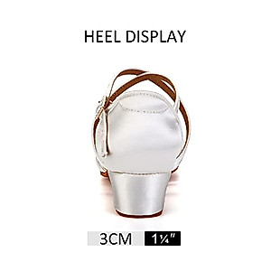DKZSYIM Women's Satin Latin Dance Shoes Ballroom Salsa Performance Practice Dancing Shoes,LP-ZS-White-3.5,US 8